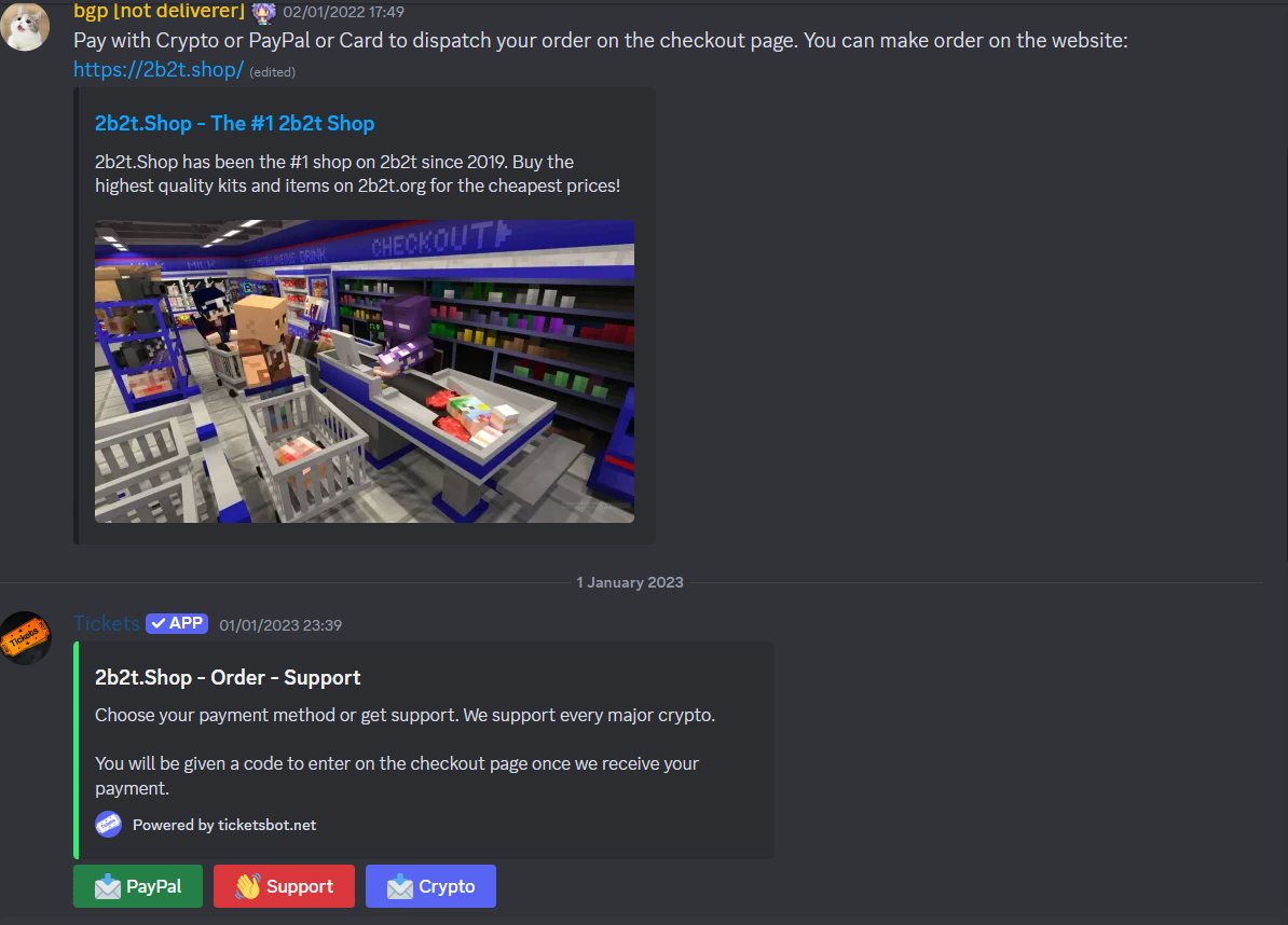 How do you buy kits from the 2b2t shop?